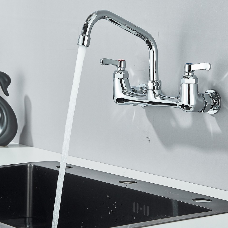 Commercial Kitchen Faucet 8" Center Wall Sink Faucet 2-Handle Mixer ...