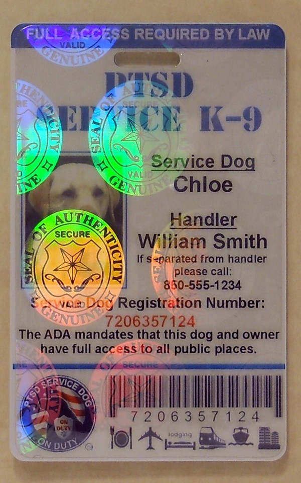 HOLOGRAPHIC PTSD SERVICE DOG ID CARD ASSISTANCE ANIMAL ID BADGE ADA TAG ...