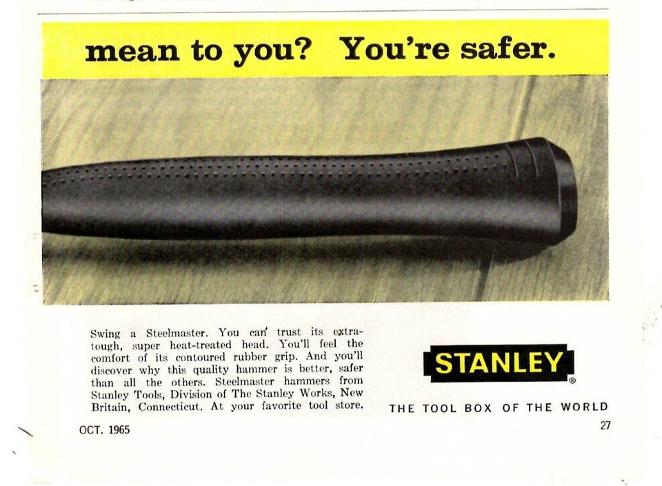 1965 Print Ad Stanley Tool Steelmaster Hammer C45 Rockwell Hardness ...