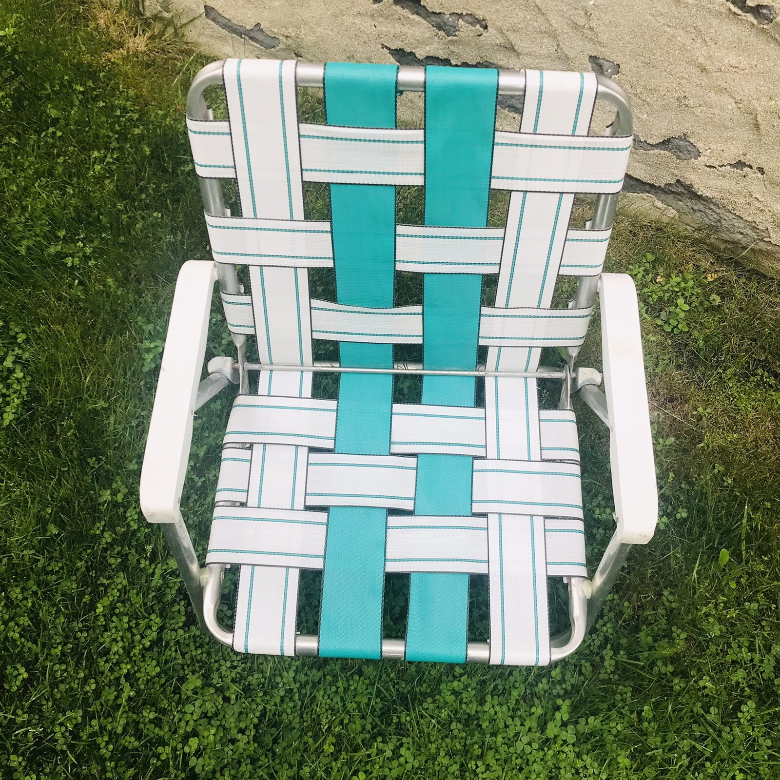Vintage Sunbeam Aluminum Folding Beach Chair Web Weaved Low Profile ...