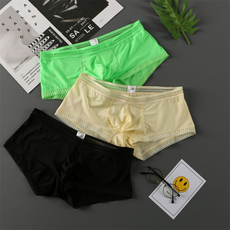 3PCS Pack Men's Panties Underwear Boxer Briefs Translucent Ice Silk ...