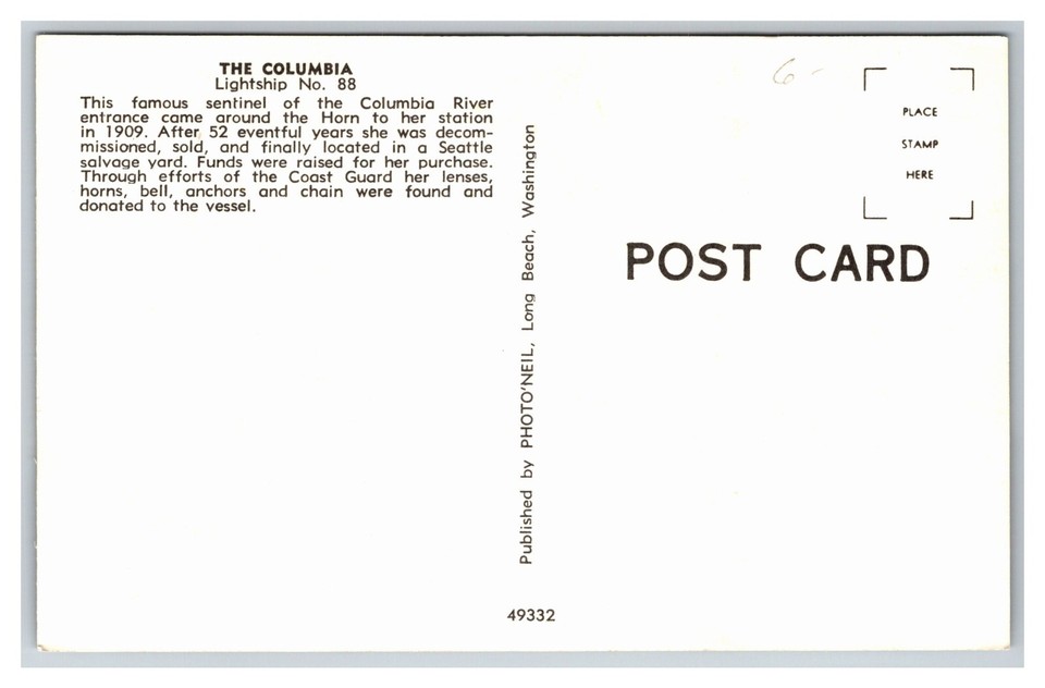 The Columbia Lightship No 88 Famous Sentinel Columbia River Postcard ...