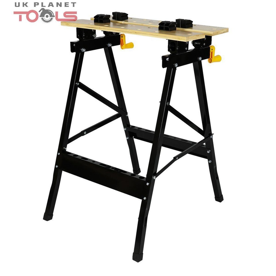 Folding Trestle Bamboo Work Bench Portable Heavy Duty Foldable Table ...