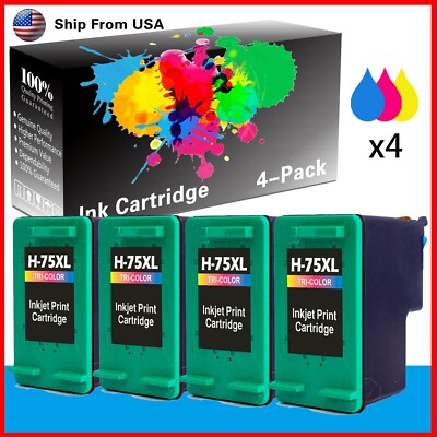 4PK Remanufactured 75XL Ink Cartridge for PhotoSmart C4200 C5200 C5280 ...