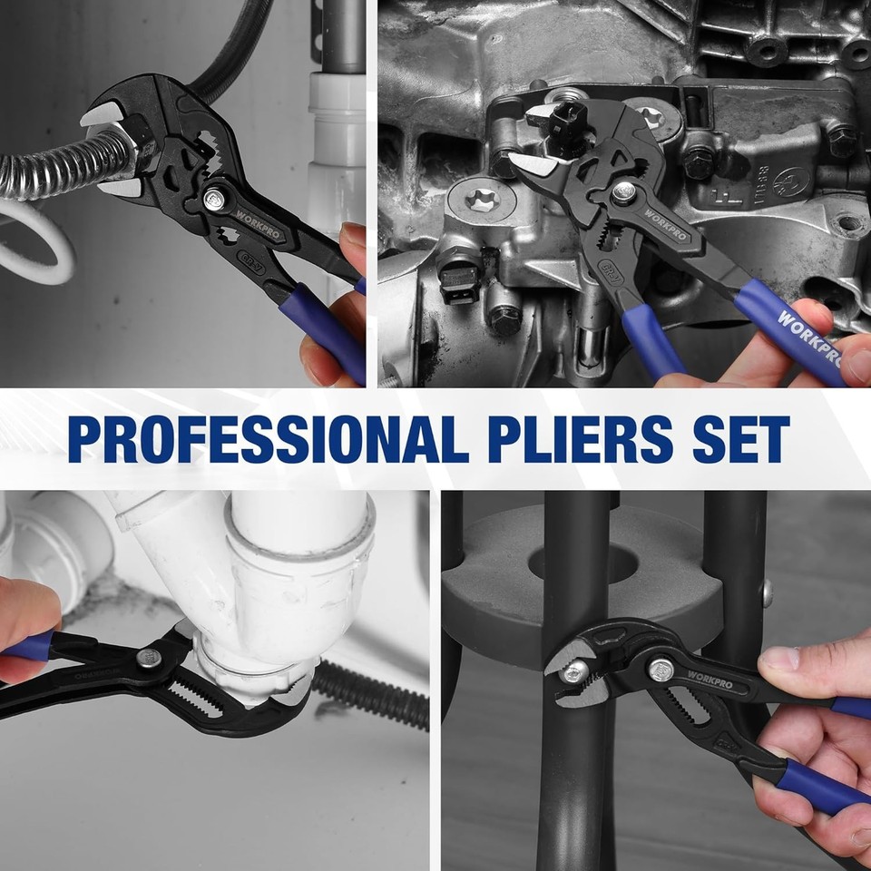 WORKPRO 2PC 7" Plier Wrench Groove Joint Plier Set Quick Adjustment ...