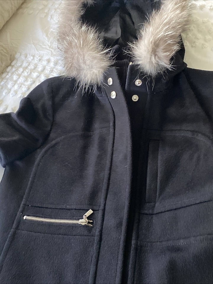 Michael Kors MK Women's Black Wool Full Zip Long Coat Jacket Size 4 ...