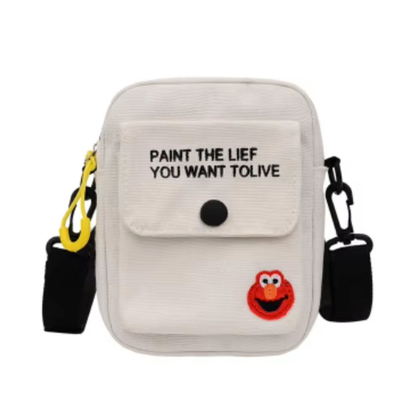 Canvas Women Phone Bag Cartoon Printed Shoulder Messenger Bag Hit Color ...