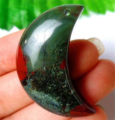 40x20x7mm Natural Red and Gray Africa Bloodstone Reiki Moon Pendant ...