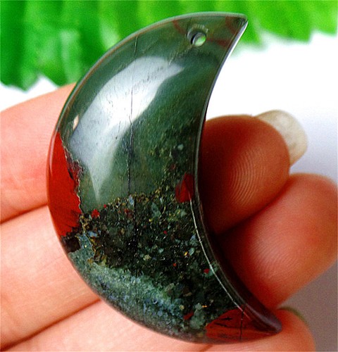 40x20x7mm Natural Red and Gray Africa Bloodstone Reiki Moon Pendant ...