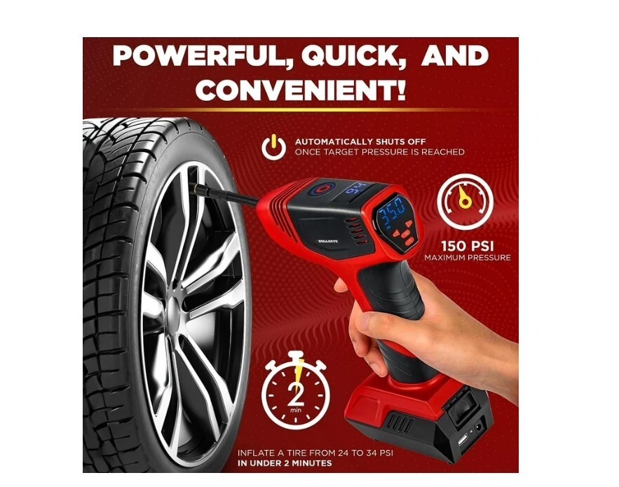 Bullseye Pro Tire Inflator Portable Air Compressor, Car Tire Inflator ...