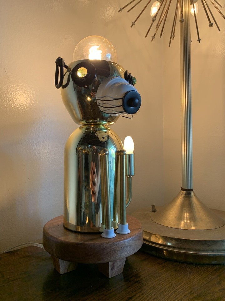 Vintage Puppy Dog Light Lamp Mid Century Modern Brass Wood Metal Deco ...