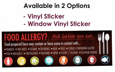 Food Allergy Sign Sticker Restaurant Bar Allergen Warning Notice 200mm ...