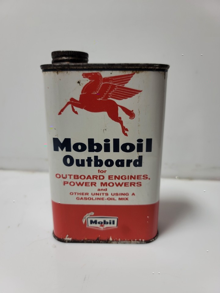 Vintage oil can Mobil Outboard Mobiloil 1 qt Pegasus | eBay