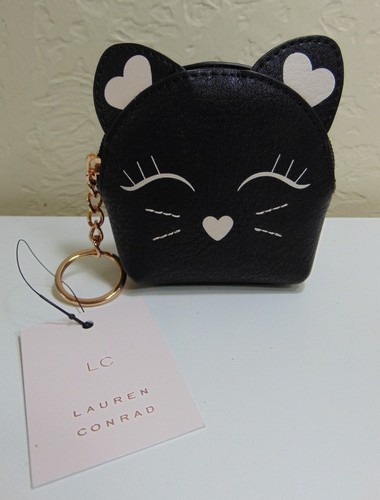 LC Lauren Conrad Kitty Cat Coin Purse with Keychain Black & Pink NWT | eBay