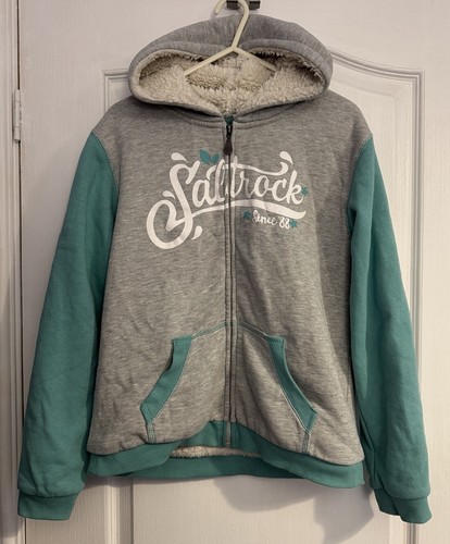 Saltrock Girls Age 13 Fur Sherpa Lined grey teal turquoisezip up jacket ...