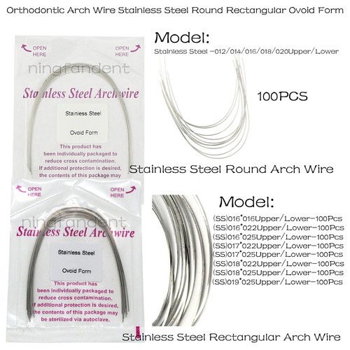 100Pcs Dental Orthodontic Arch Wire Stainless Steel Round Rectangular ...