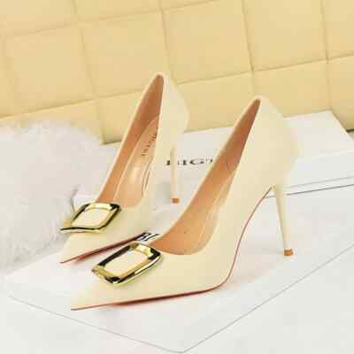 Éscarpins Chaussures Femme Talon 10 CM Crème Or Élégant Cuir ...