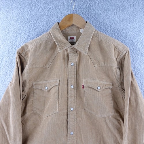 Levis Mens Tan Corduroy Western Pearl Snap Button Down Shirt Medium ...