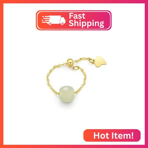 LOOYUUPEE Natural Hetian Jade Ring, Adjustable Band Beads Charm Ring ...