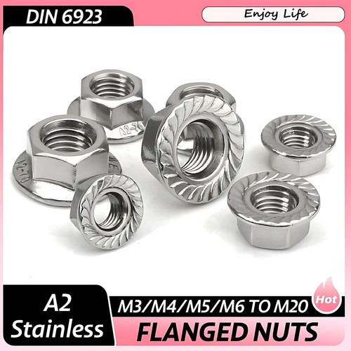 DIN 6923 M3 - M20 FLANGED NUTS SERRATED TO FIT METRIC BOLTS A2 ...
