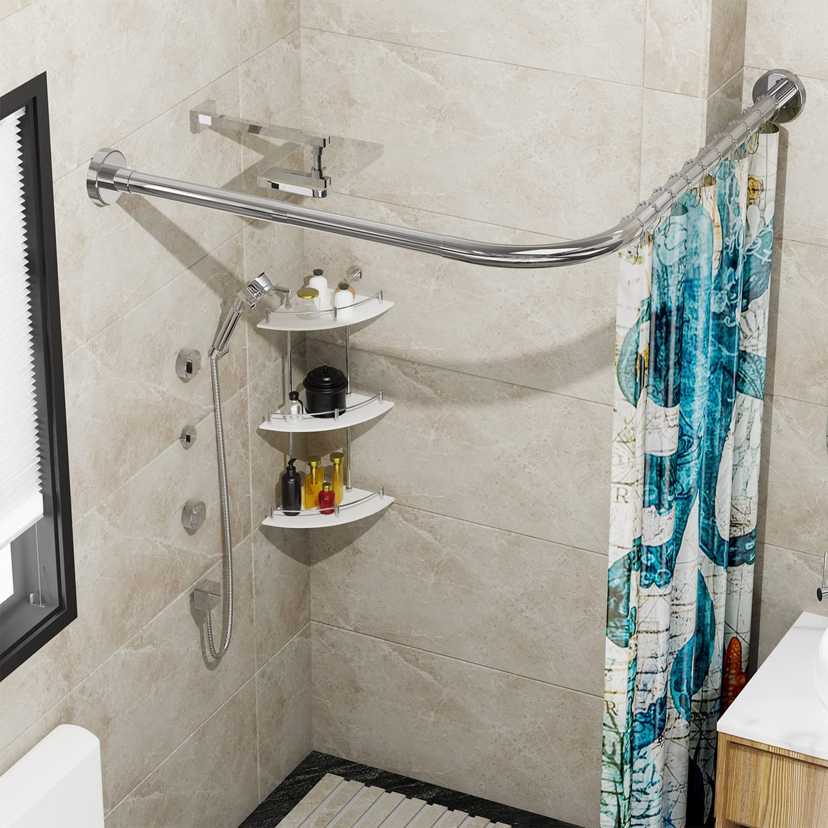 Corner Shower With Curtain 2 Shower Curtain Rails L Shape New Upgrade