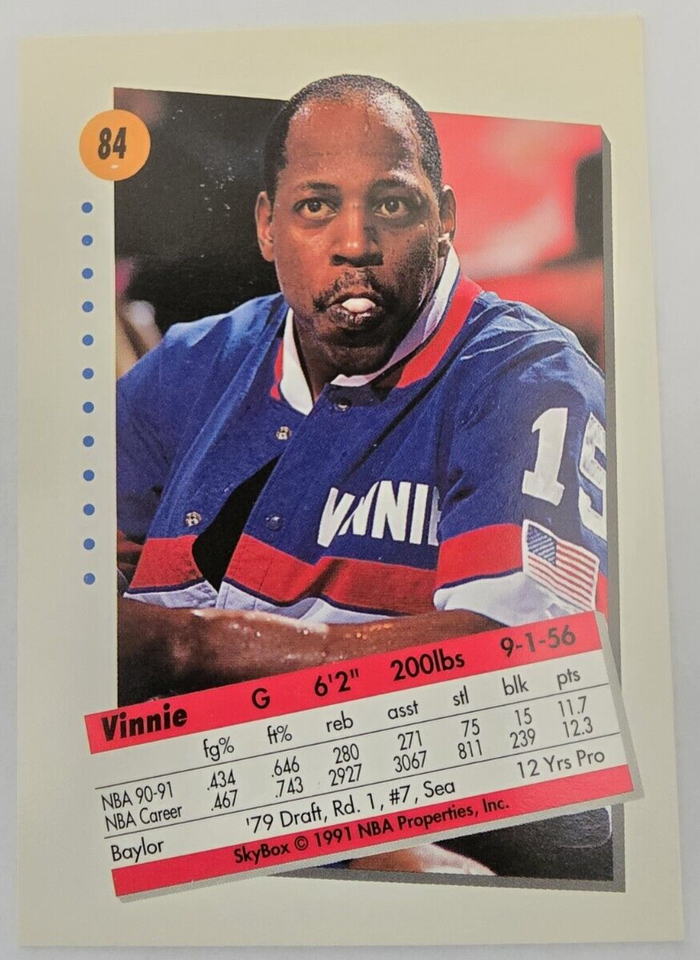 Basketball, Vinnie Johnson, 1991-92 Skybox, Detroit Pistons, Card # 84 ...