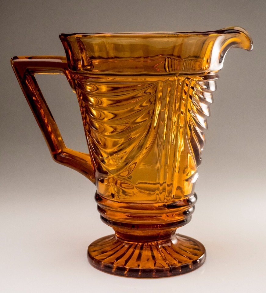Vintage Sowerby Amber Pressed Glass Water Jug Pattern 2550 Art Deco ...