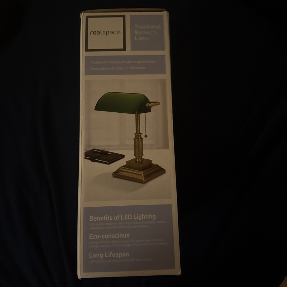 TRADITIONAL BANKER'S LED LAMP, GREEN GLASS SHADE & ANTIQUE BRASS FINISH ...