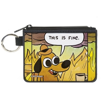 Canvas Zipper Wallet MINI X-SMALL THIS IS FINE Question Hound Cafe Fire ...