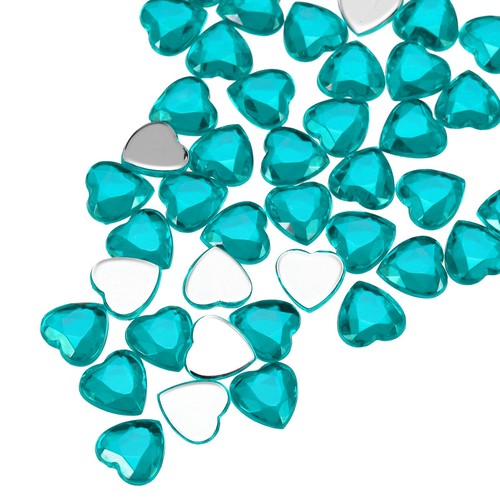 60 Pcs Acrylic Heart Rhinestone 8mm Flat Back Plastic Gems Bright Blue ...