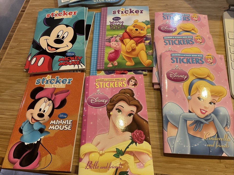 11pc Lot Set Mini Coloring Sticker Books Disney Pooh Mickey Princess ...
