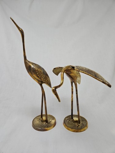 Vintage Set of 2 Solid Brass Cranes Heron Egrets Bird Figurine Statues Decor | eBay