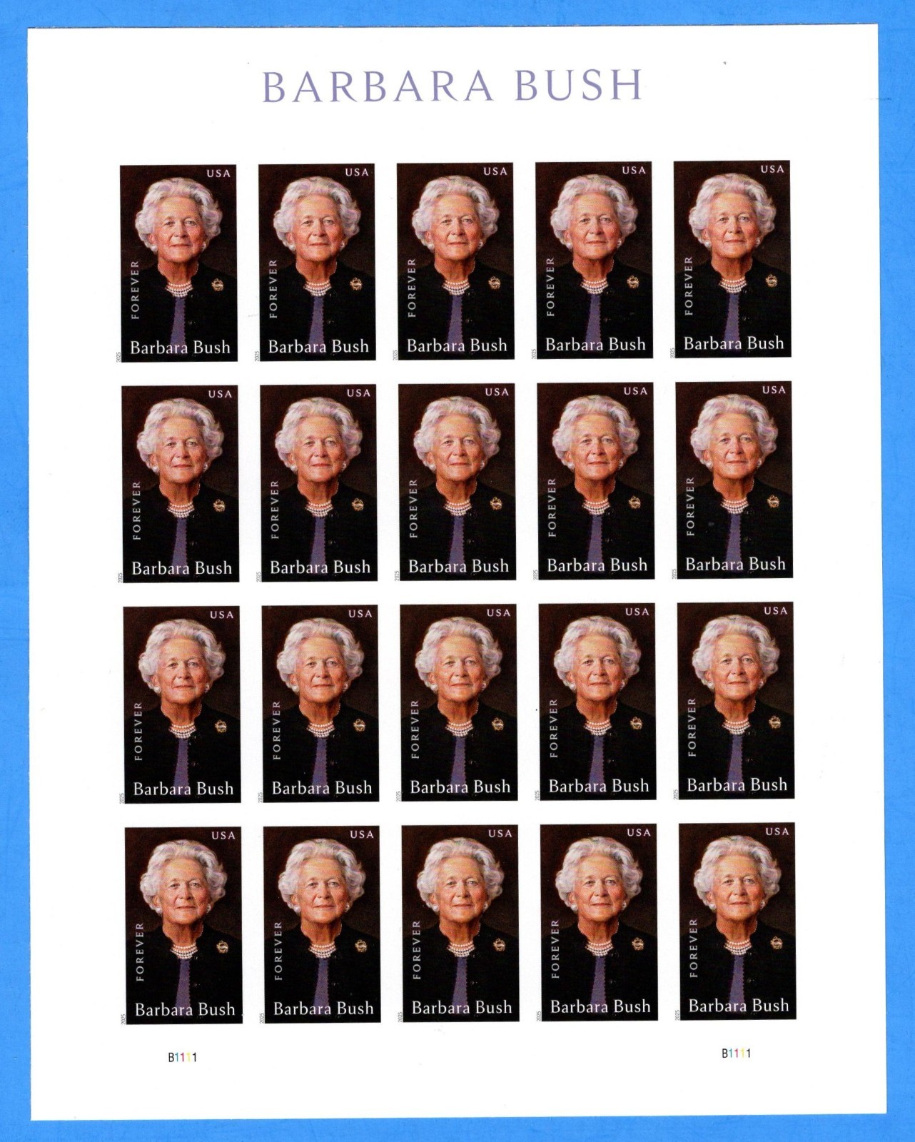 2025 USPS BARBARA BUSH IMPERF / No Die Cut 20 STAMP Pane SHEET MNH | eBay