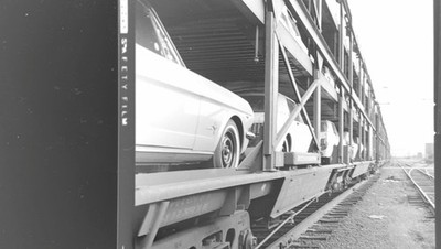 Rare 1964 PRR Railroad Photo Negative 1965 Ford Mustang on Rail Car ...