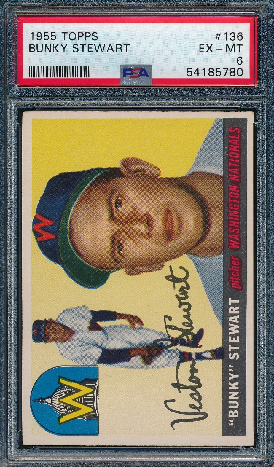 1955 Topps Set-Break #136: BUNKY STEWART Rookie RC "Washington Senators ...