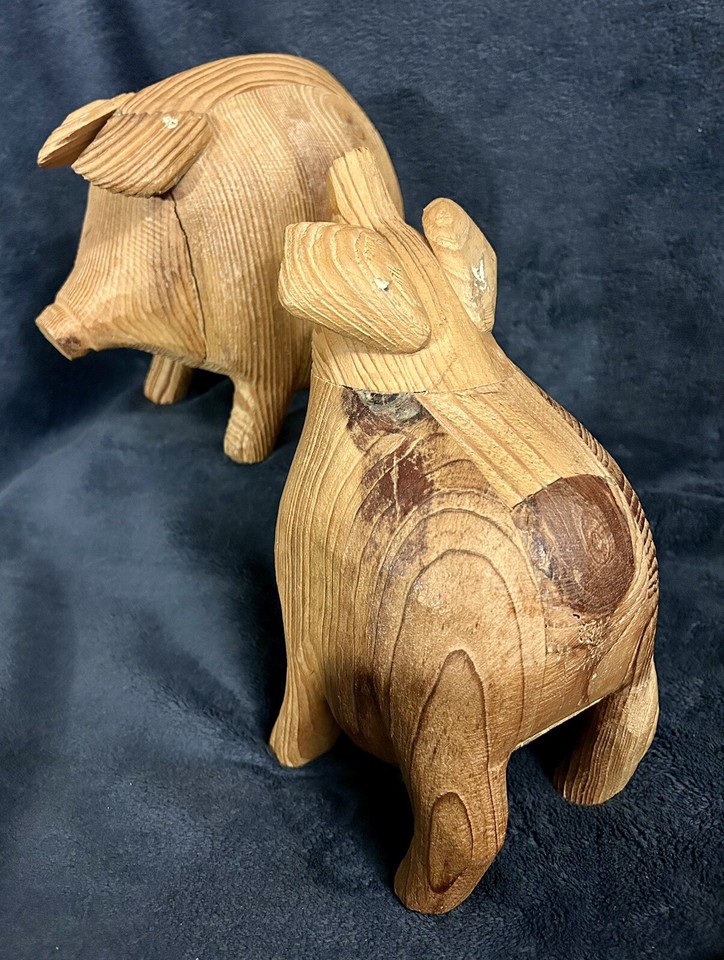 Vintage Pair Hand Carved Wenge Wood Wooden Pig Boar Hog Sculptures ...