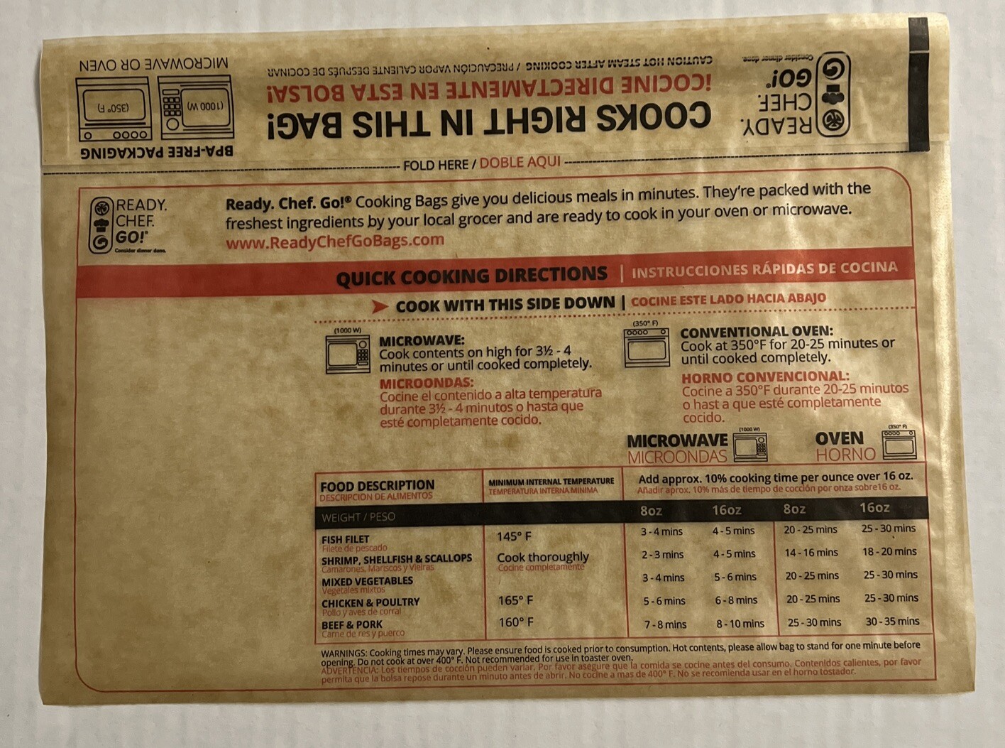 Ready Chef Go! Seal & Cook Glassine Microwave & Oven Cooking Bags Pkg ...