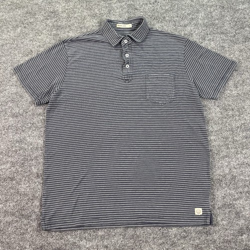 Marine Layer Polo Shirt Mens Small Navy Blue White Striped Pocket Short ...