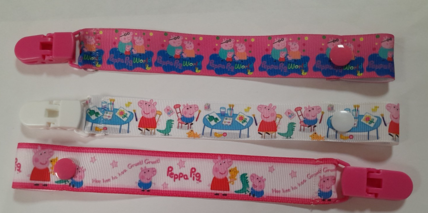 3 x Pepa Pig World grosgrain ribbon plastic latch dummy/pacifier ...