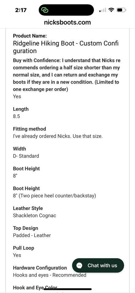 Nick's Handmade Leather Boots Ridgeline Hiking Boot Shackleton Cognac 8 ...