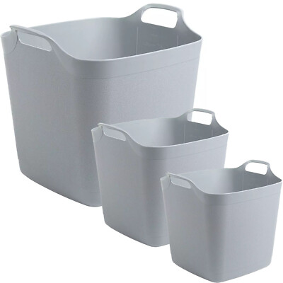 Grey Heavy Duty Square Flexi Tub Laundry Toys Storage Flexible Buckets ...