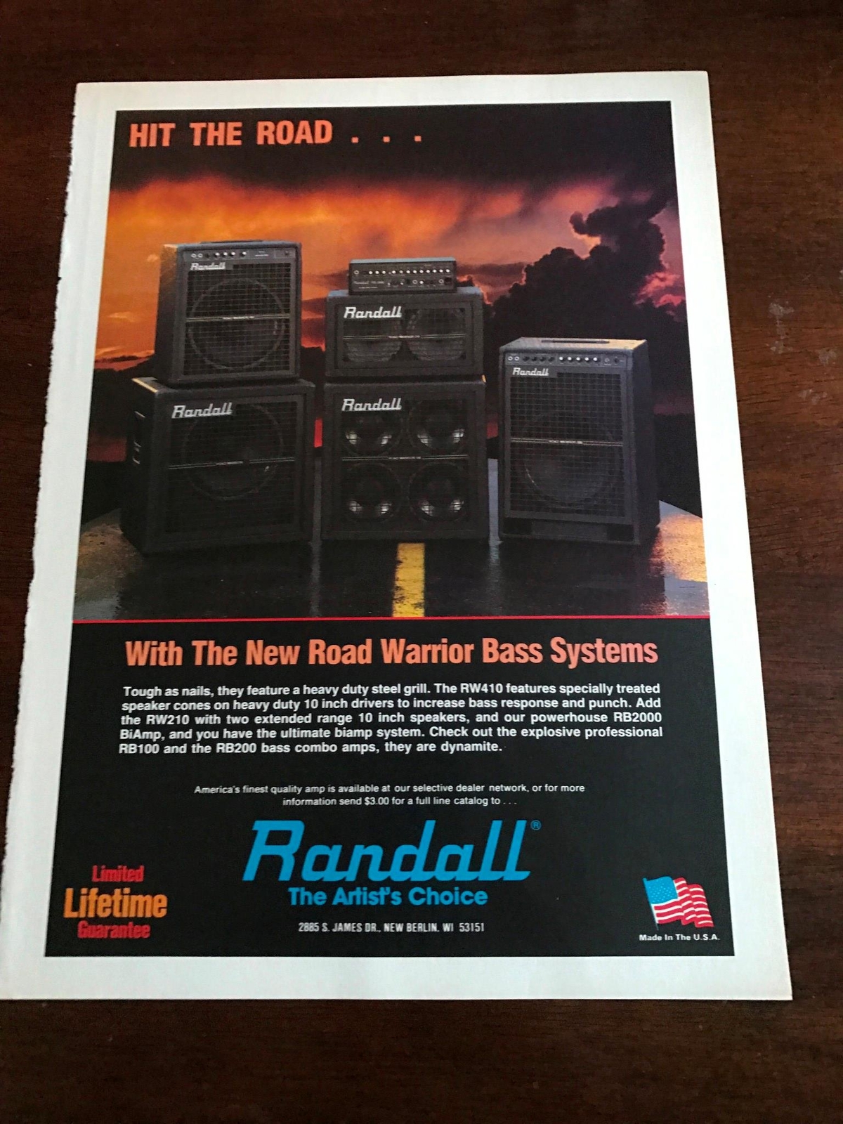 1991 VINTAGE 8X11 PRINT Ad FOR HIT THE ROAD WITH RANDALL ROAD WARRIOR ...