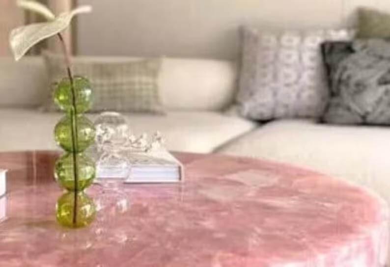 24" Round Pink Quartz Gemstone Dining Table Agate Bar Table Top ...
