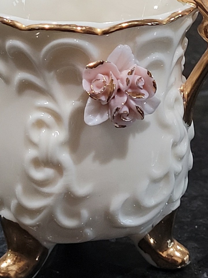 Cracker Barrel Ivory Porcelain Tea Cup & RARE Saucer Gold & 3D Pink ...