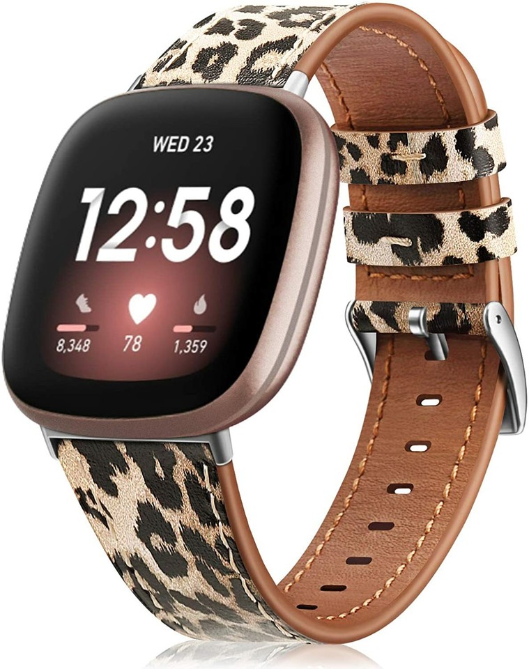 Genuine Leather Watch Band For Fitbit Versa 4 3 /Sense 2 1 Replacement ...