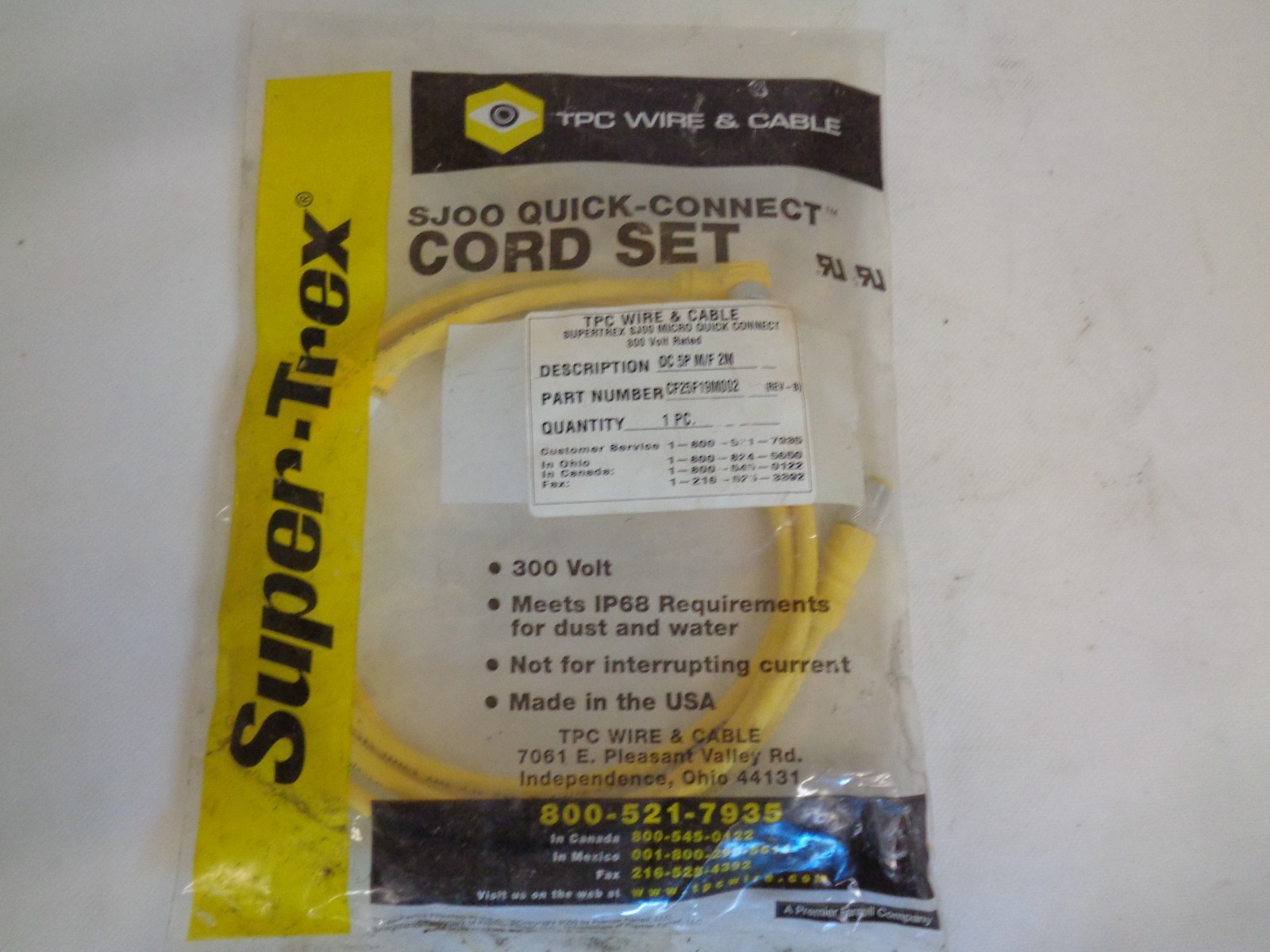 NEW TPC WIRE & CABLE CF25F19M002 SUPER TREX QUICK CONNECT CORDSET CABLE ...
