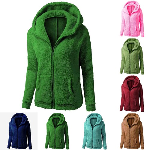 Womens Sherpa Jacket Fuzzy Zip Up Hoodie Fleece Jackets Fluffy Coat ...