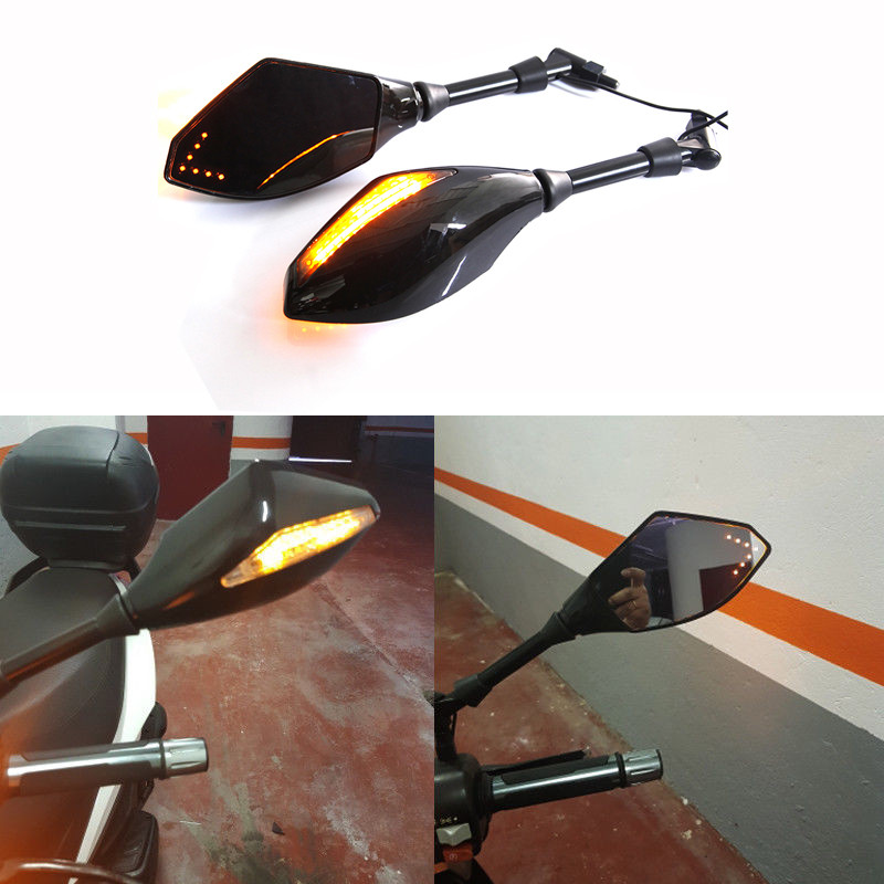 Motorcycle Indicator Rearview Side Mirrors & Integrated Amber LED Turn ...