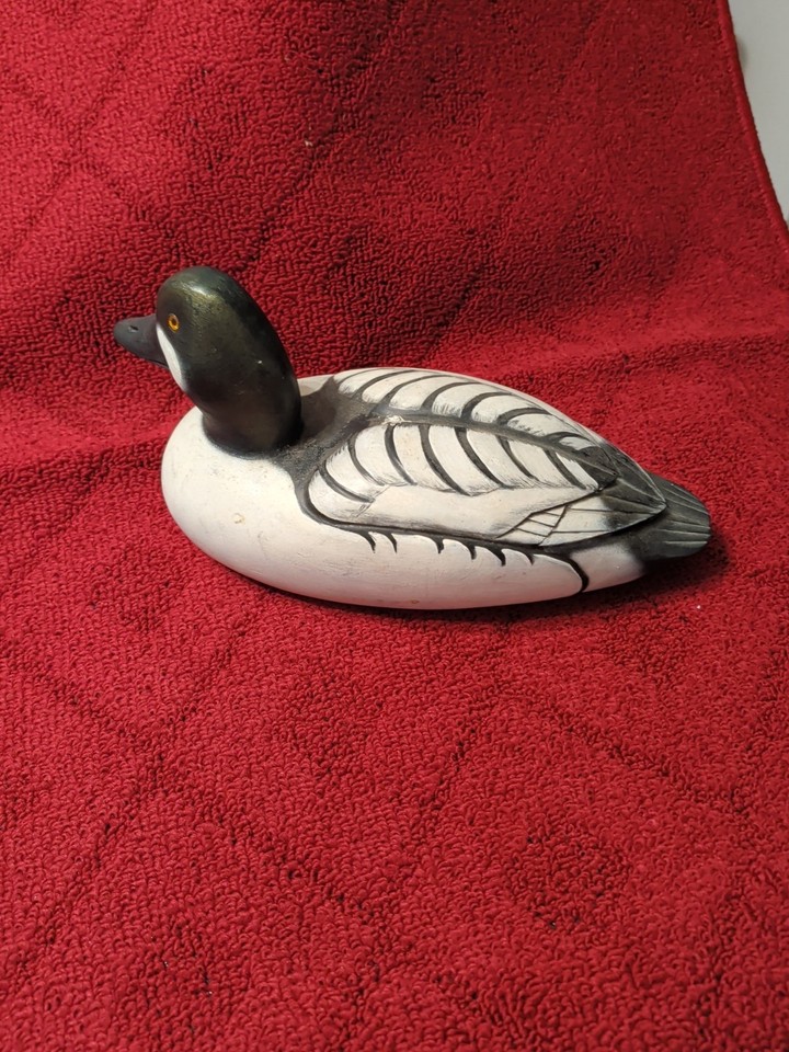 Duck Decoy Wooden Hand Carved 1985 Painted Glass Eye Vintage | eBay