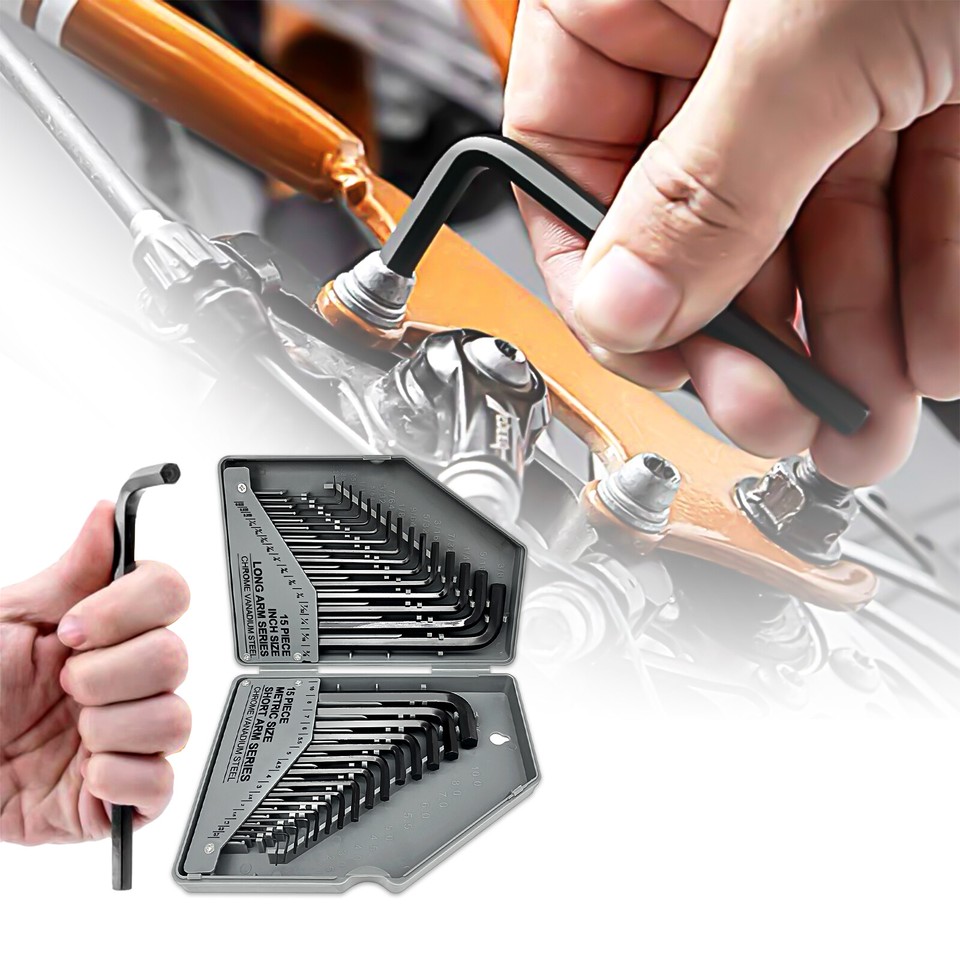 30 Pcs Metric & Imperial Hex Allen Key Long Set Kit Allan Alan Alen ...